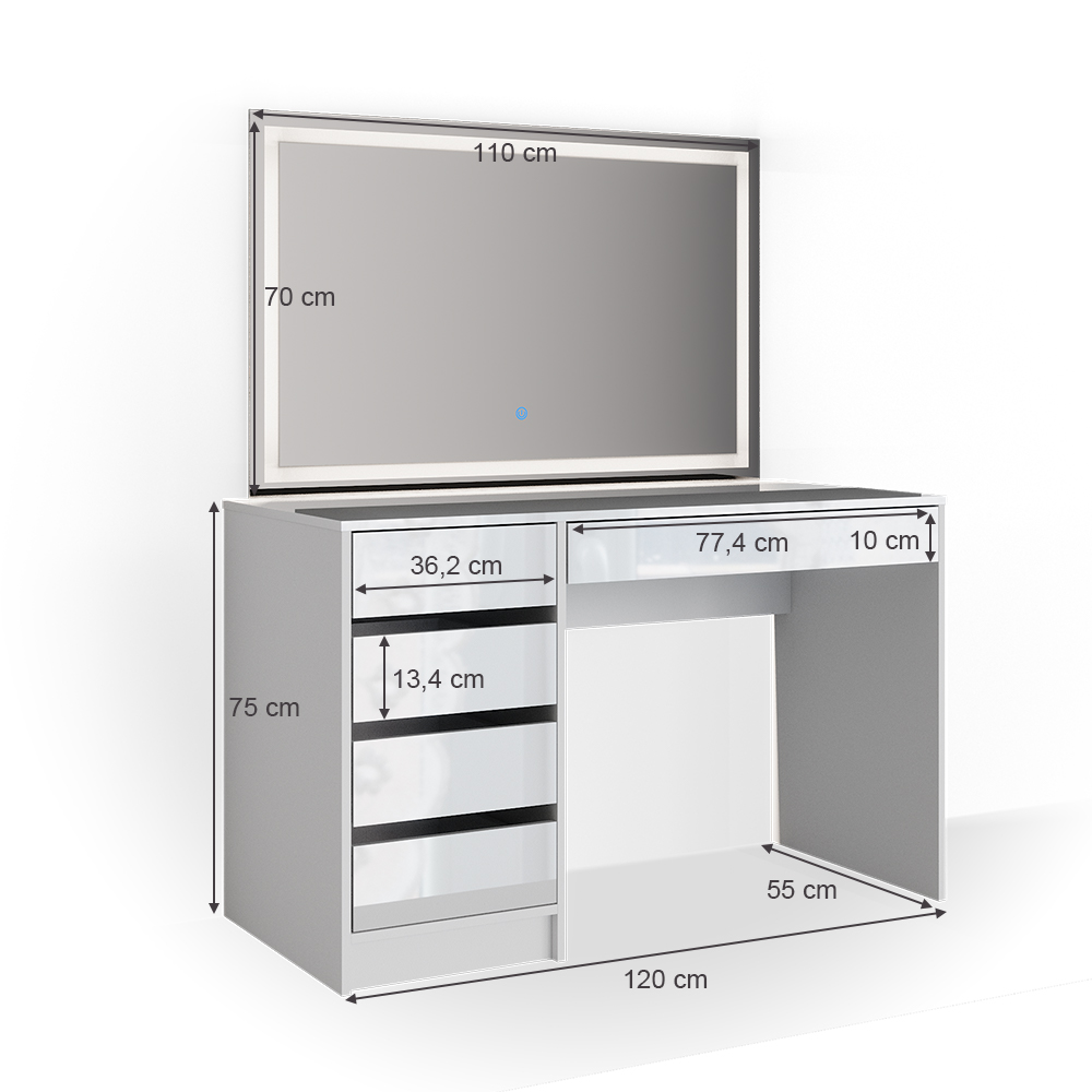 Vicco Coiffeuse Blanc 120cm avec éclairage LED, Sherry | Blanc | avec ...