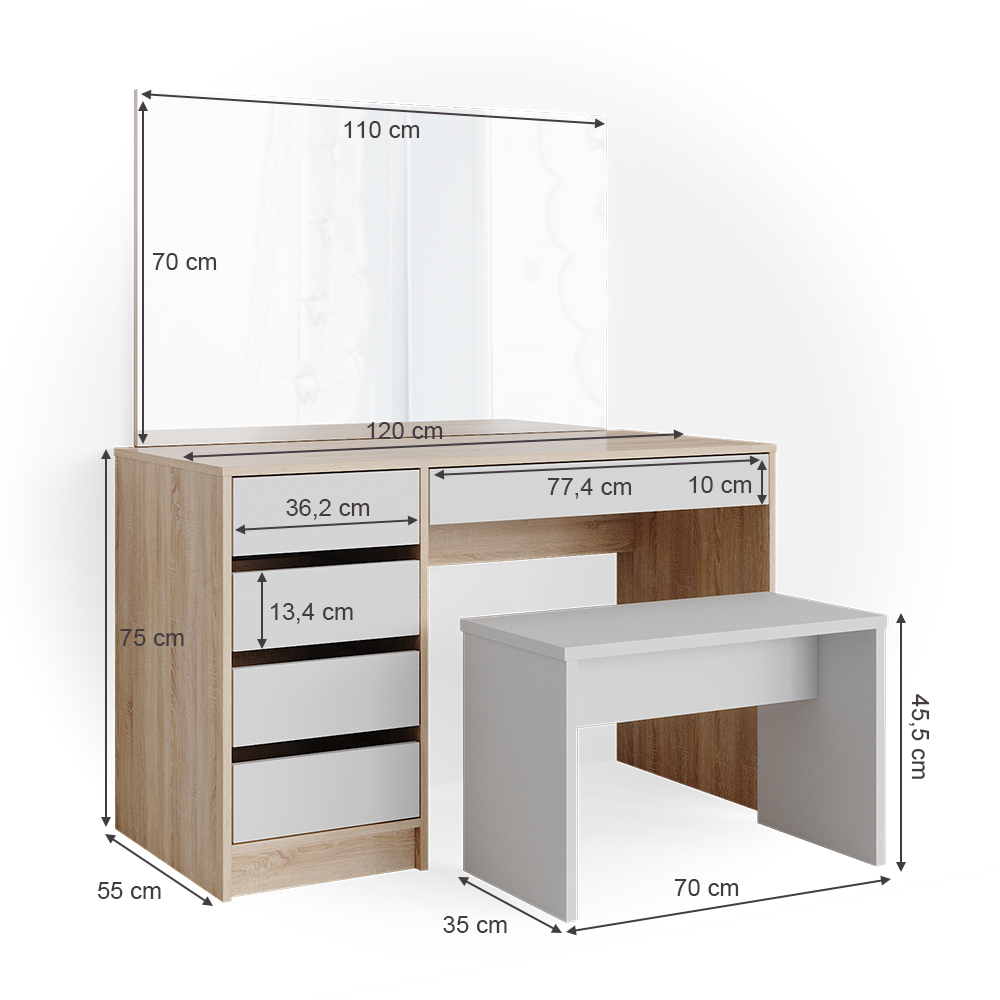 Acheter Vicco Coiffeuse "Sherry" Sonoma/Blanc + Banc