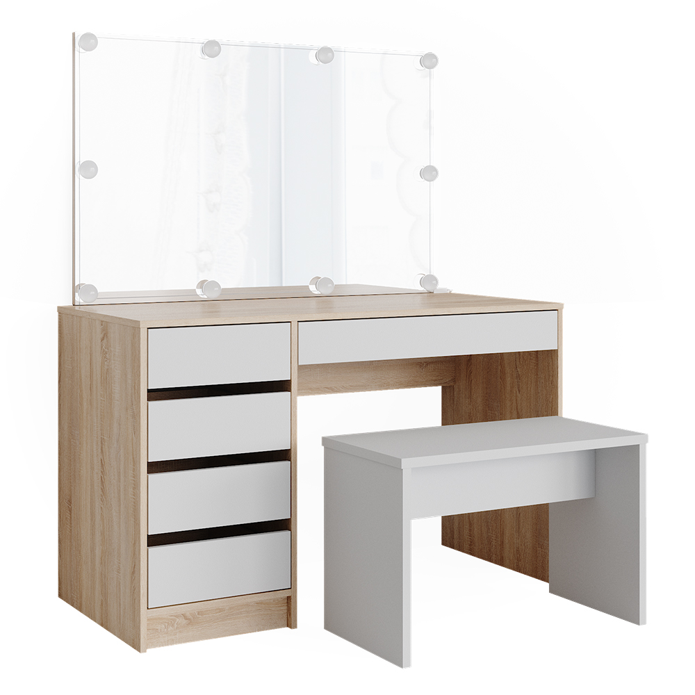 Buy Dressing Table "Sherry" Sonoma/White + Bench & LED