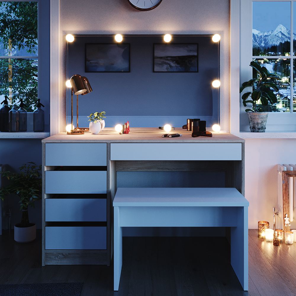 Coiffeuse "Sherry" Sonoma/Blanc + banc & LED acheter