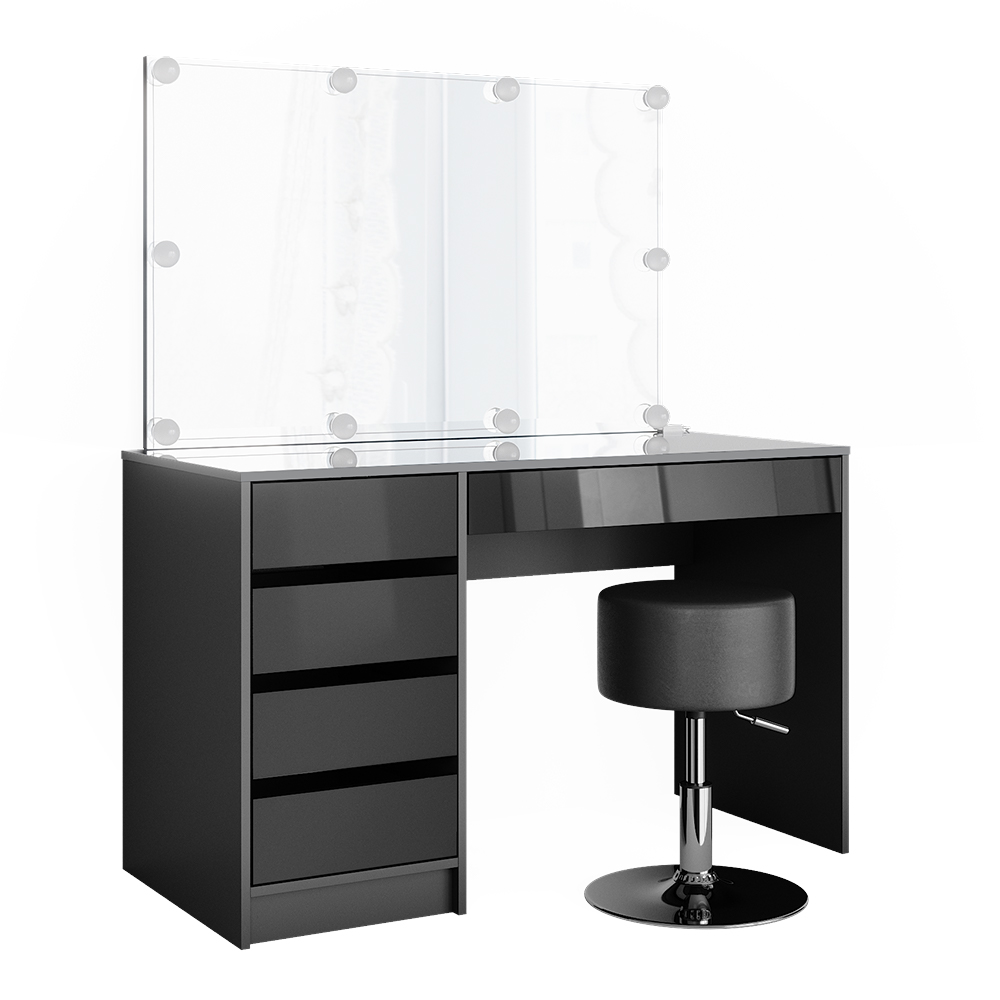 Sherry" dressing table anthracite/high gloss + stool & LED