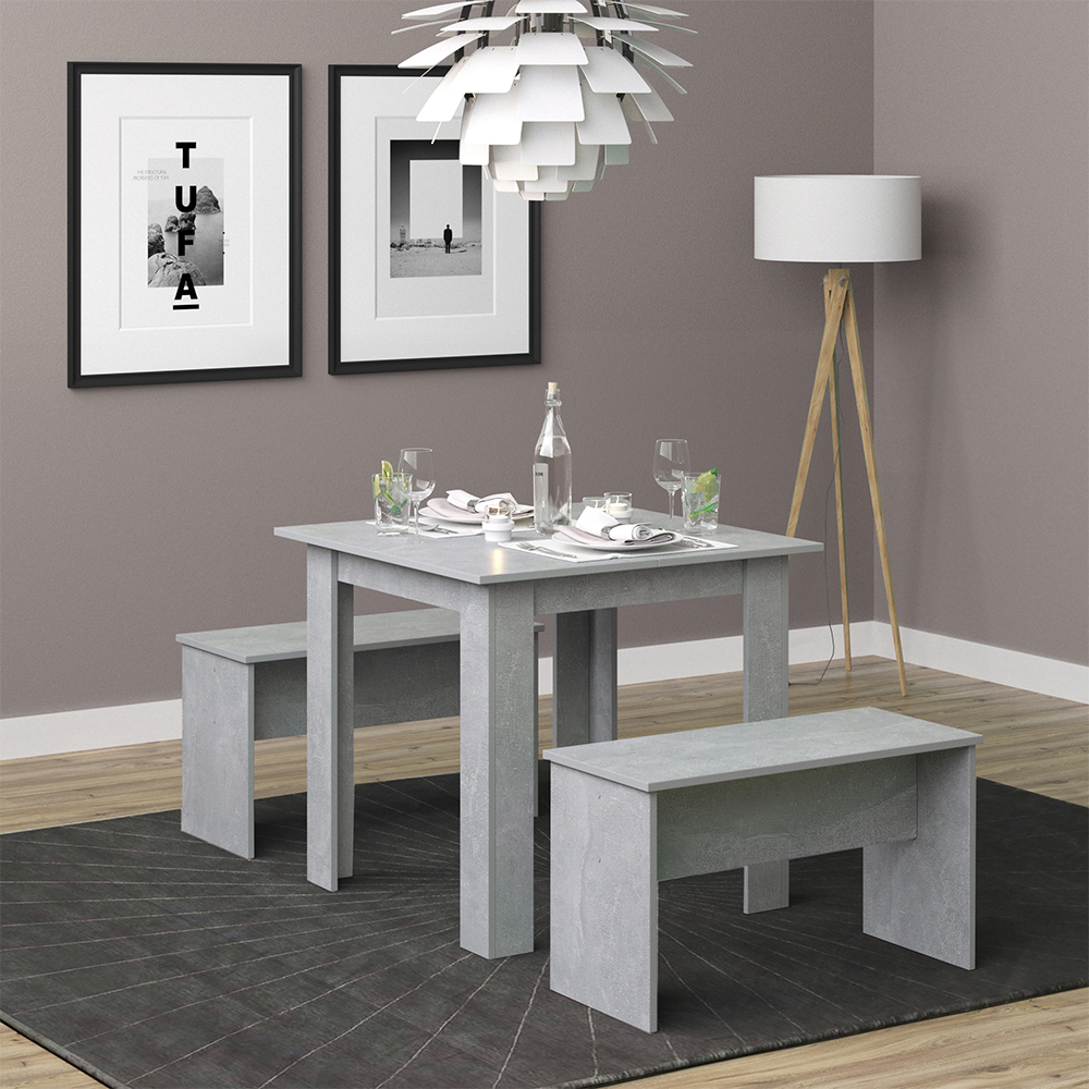 Ensemble de table à manger "Sentio", Béton, 80 x 80 cm avec 2 bancs ...