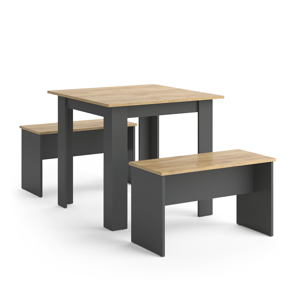 Vicco Eettafel set Antraciet 80 x 80 cm met 2 banken, Sentio ...