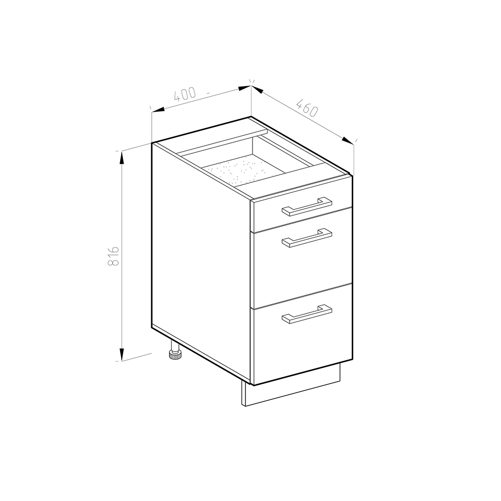 Vicco Kitchen base cabinet Anthracite high gloss 40 cm with drawers ...