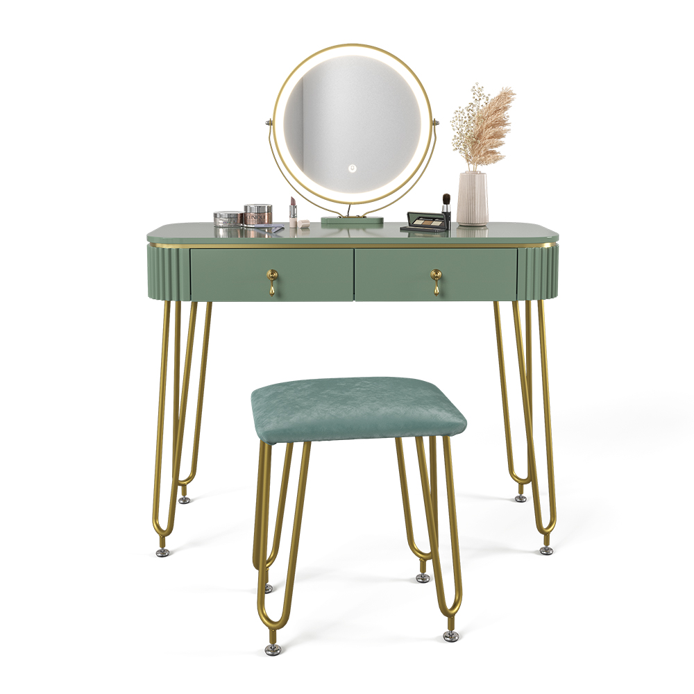 Vicco Coiffeuse Vert 100cm avec éclairage LED et tabouret, Grace | Vert ...