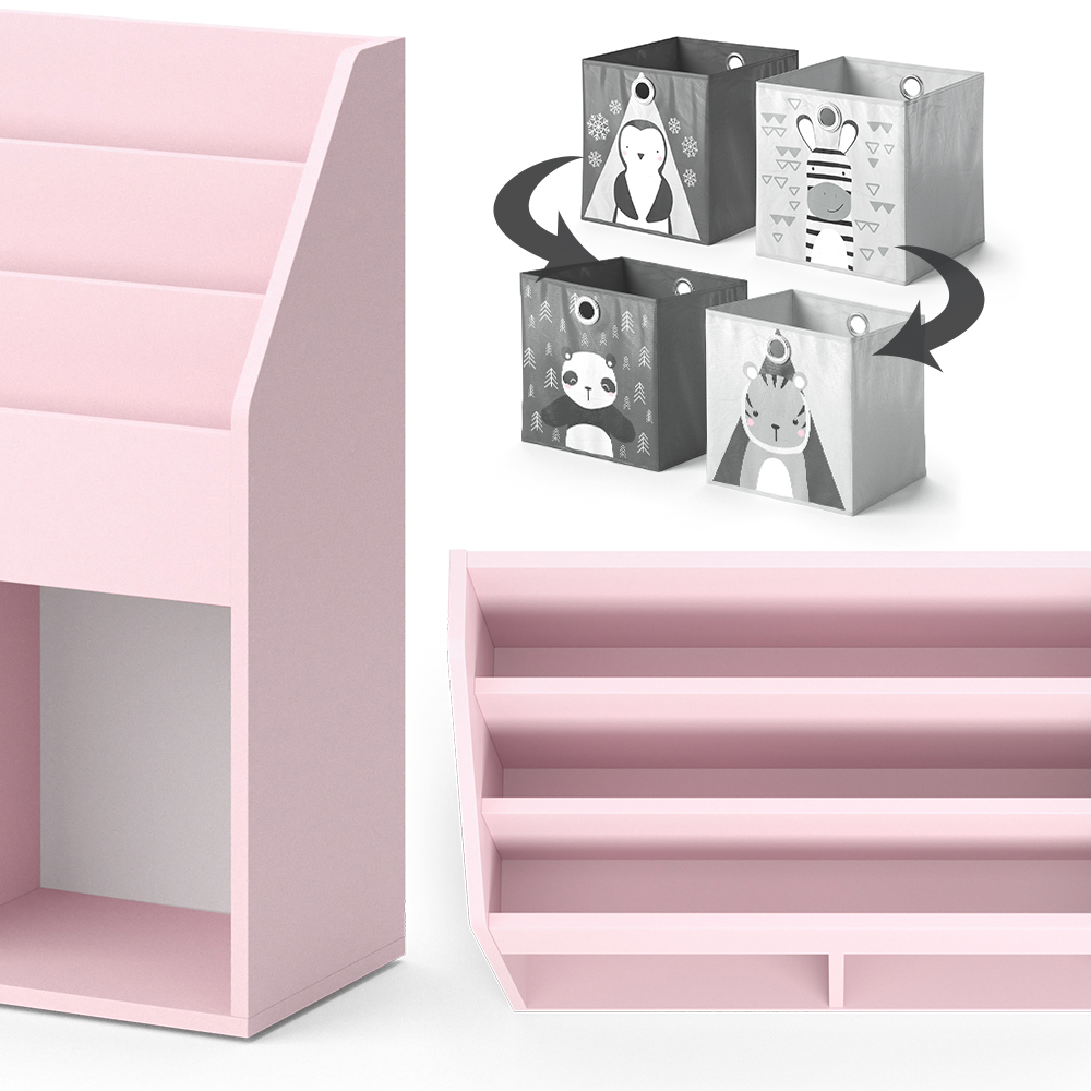 Vicco Kids' shelf Pink 72 x 79 cm with 2 folding boxes (panda, tiger ...