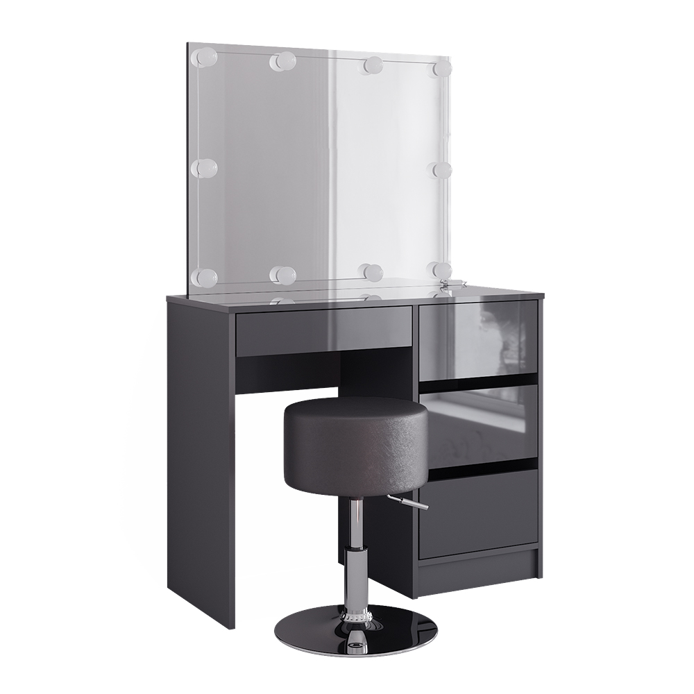 Vicco Vanity table Anthracite 90 cm with LED lighting and stool, Sherry ...