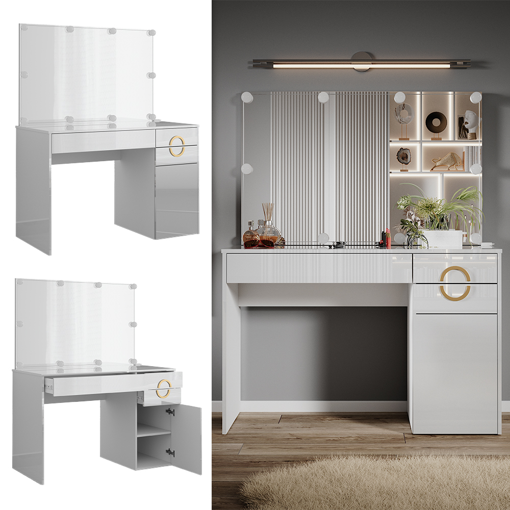 Vicco Coiffeuse Blanc 115cm avec éclairage LED, Adela | Blanc ...