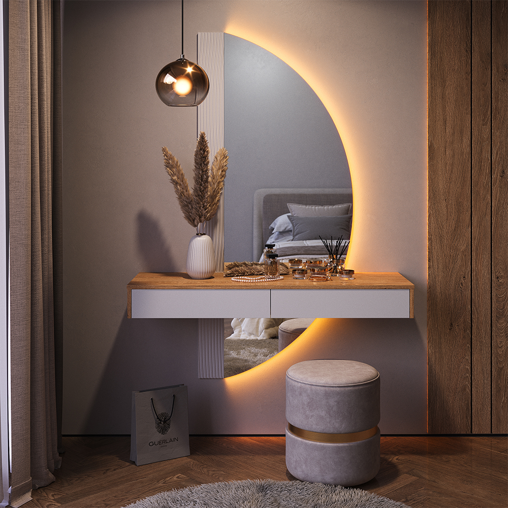 Vicco coiffeuse "Melisa", Chêne/Blanc, 120 cm avec éclairage LED | avec ...