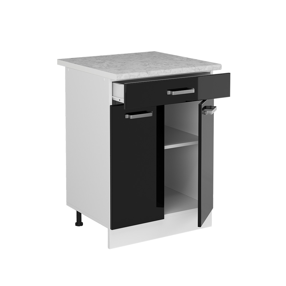 Vicco Keukenonderkast "R-Line", Zwart hoogglans/Wit, 60 cm met lade met ...