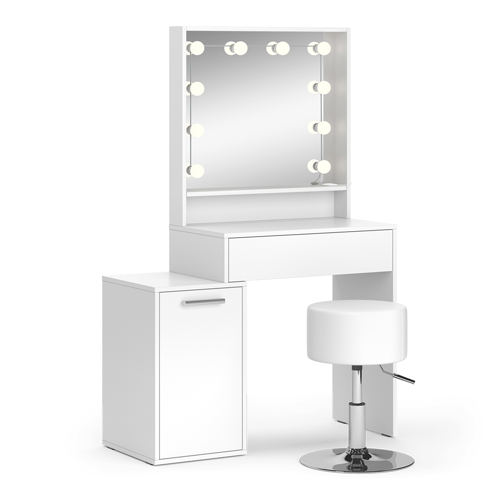 Vicco Vanity table White 95 cm with LED lighting and stool, Altea ...