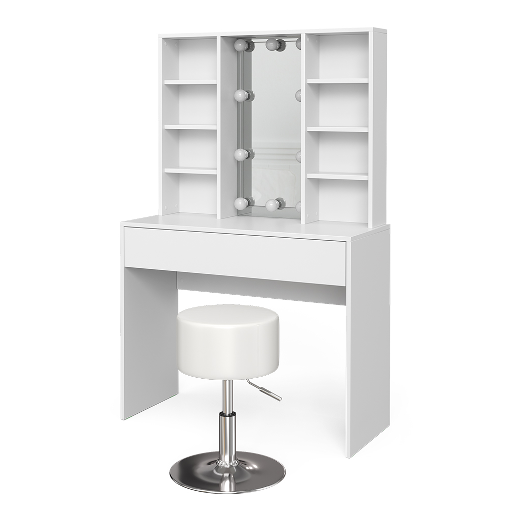 Vicco Coiffeuse Blanc 93cm avec éclairage LED et tabouret, Alexa ...