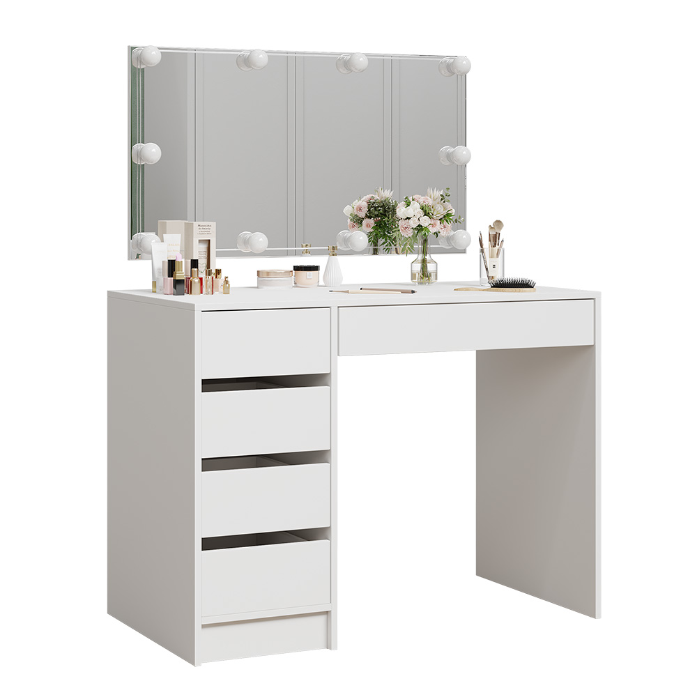 Vicco Coiffeuse "Thalia", Blanc Haute brillance, 100 cm avec éclairage ...