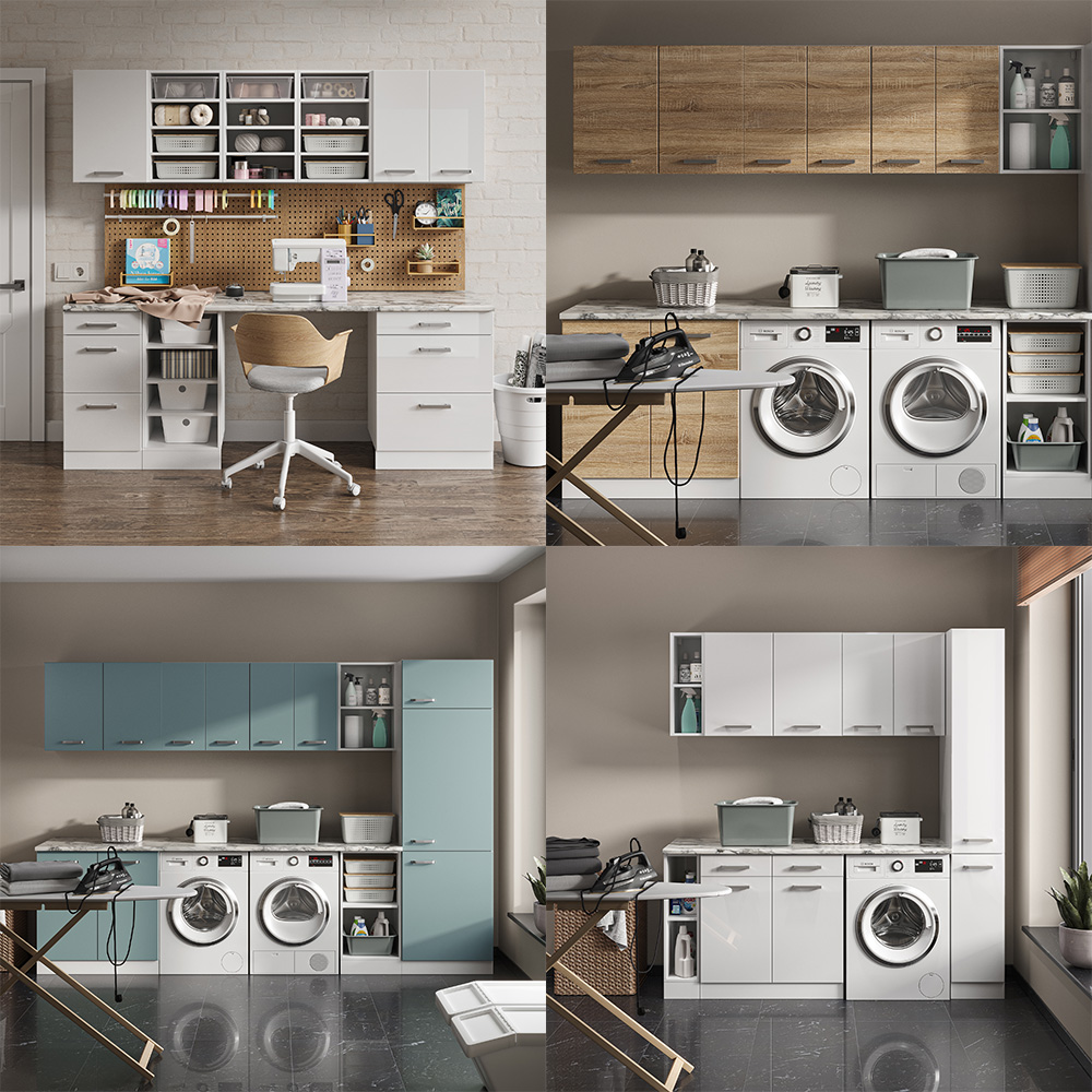 livinity® Universal base unit Concrete 30 cm with drawer, with worktop ...