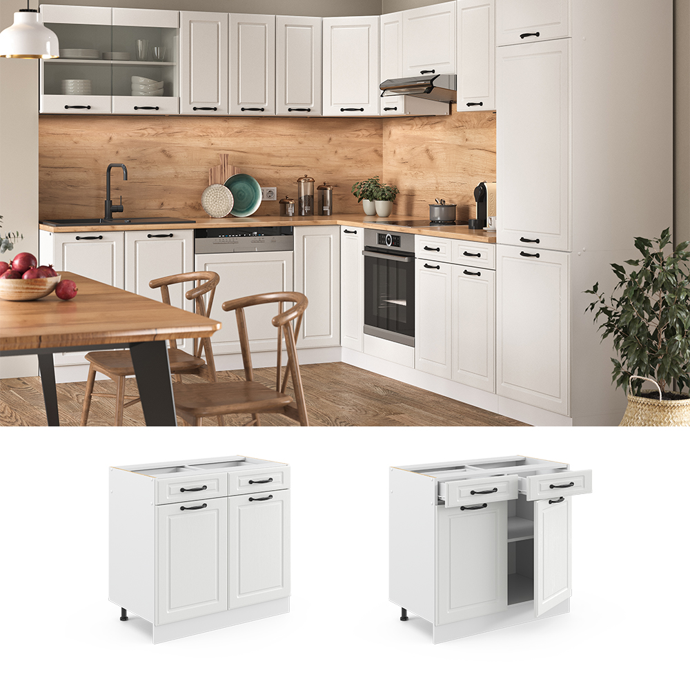 livinity® Kitchen base cabinet White country house 80 cm , WT Oak, R ...
