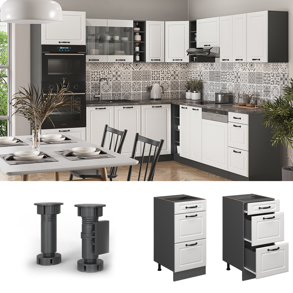 livinity® Kitchen base cabinet White country house 40 cm with drawers ...