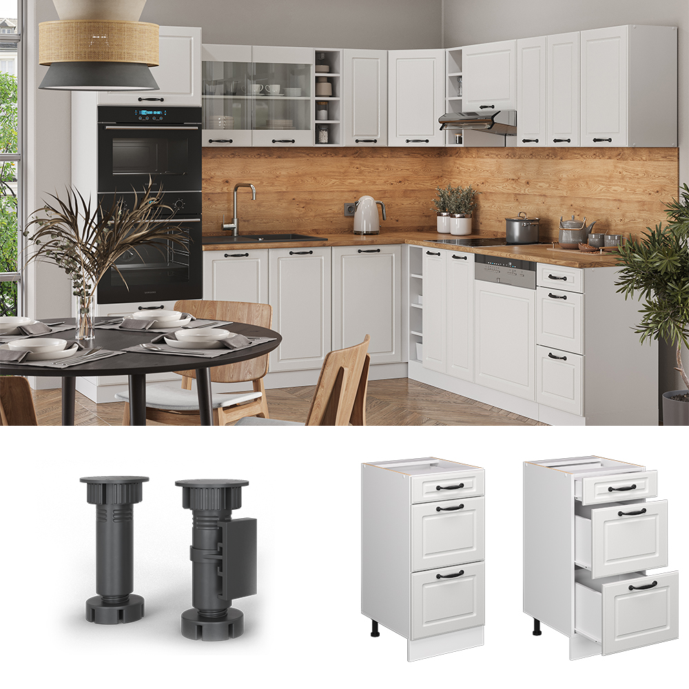 livinity® Kitchen base cabinet White country house 40 cm with drawers ...