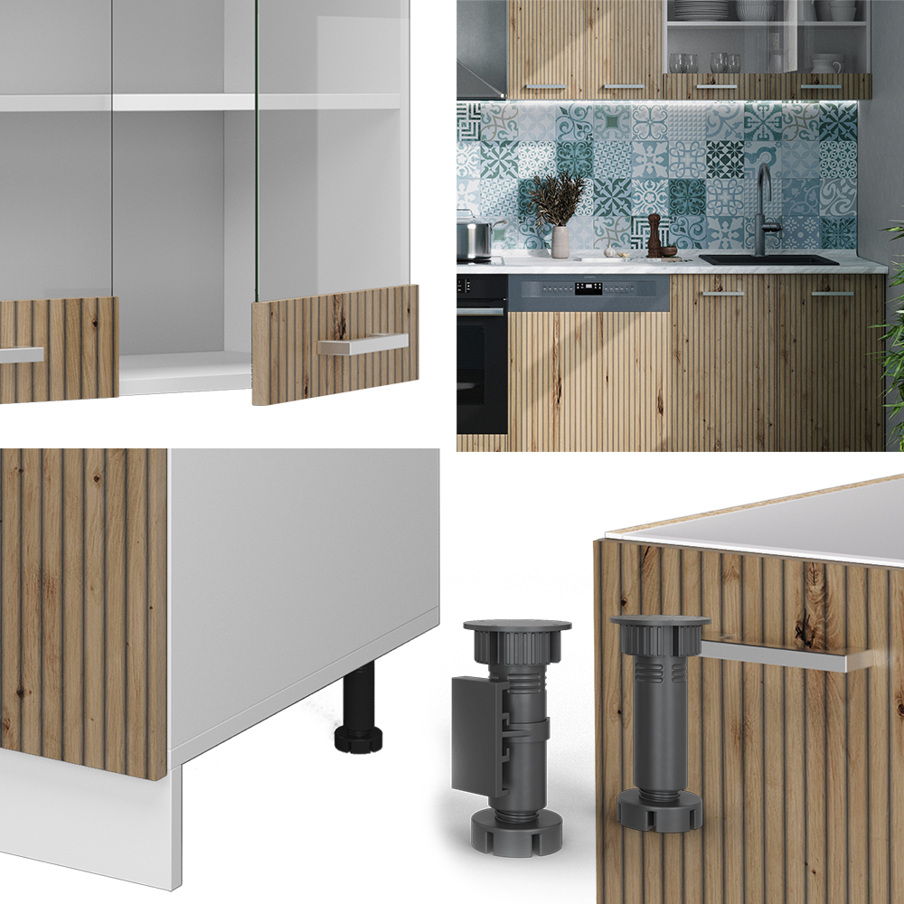 livinity® Kitchenette Artisan oak/white 300 cm without worktop, R-Line ...