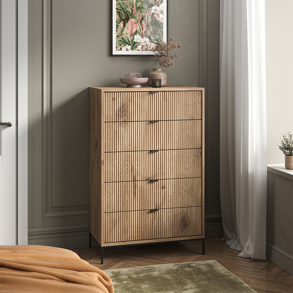 Vicco Commode "Eliza", Chêne Viking, 76 x 120 cm avec 5 tiroirs | Chêne ...