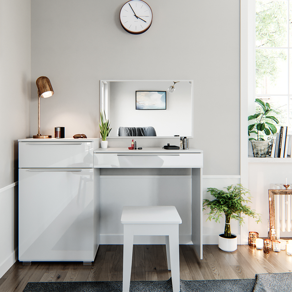 livinity® Vanity table White 135 cm, Lilli | mit Spiegel | 2482