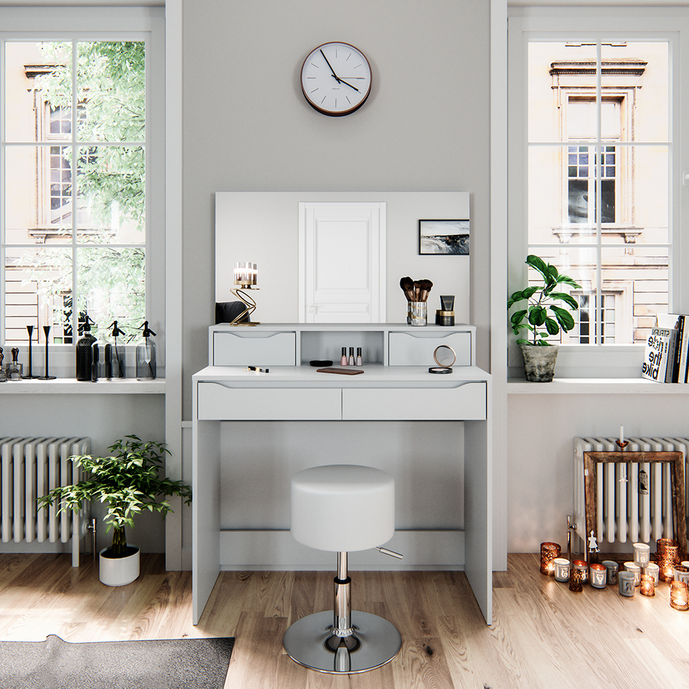 livinity® Vanity table White 100 cm with stool, Ruben | Weiß | mit ...