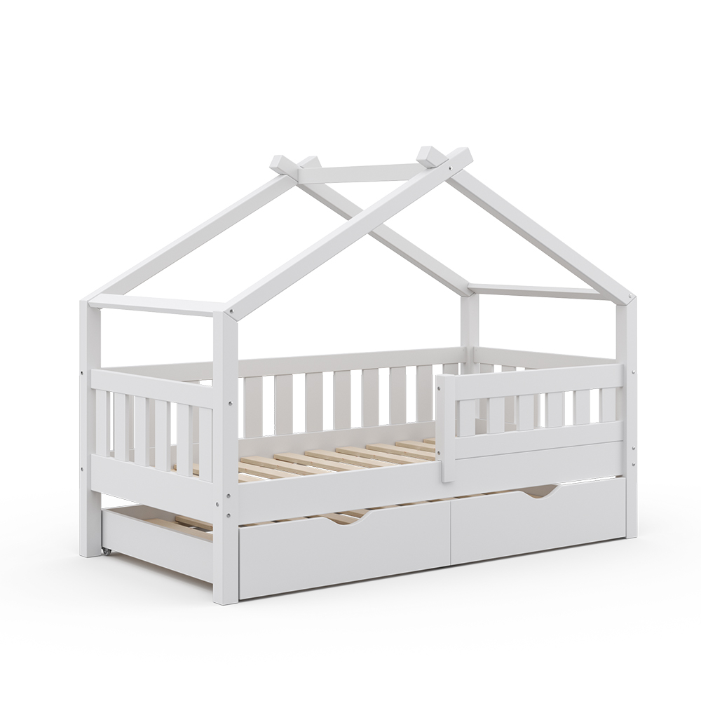 Lit d'enfant "Design" 160x80 Blanc + lit d'appoint & protection ...
