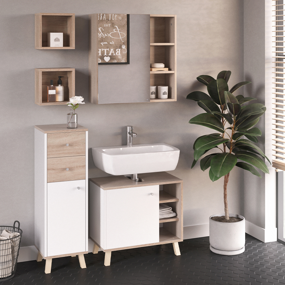 livinity® Bathroom furniture set White 4 parts, Senyo | Weiß | 1207